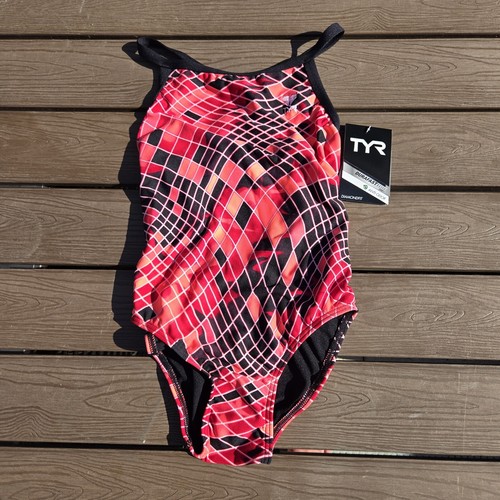 TYR Durafast Women's Disco Inferno Red Diamondfit 1 Piece Swimsuit Sz ...