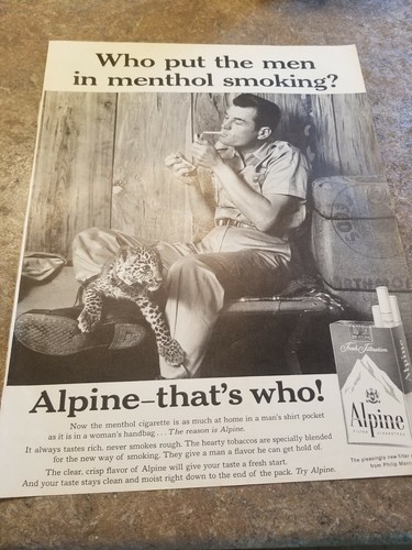 1961 Vintage Print Ad Alpine Cigarettes. Who put the men in menthol ...