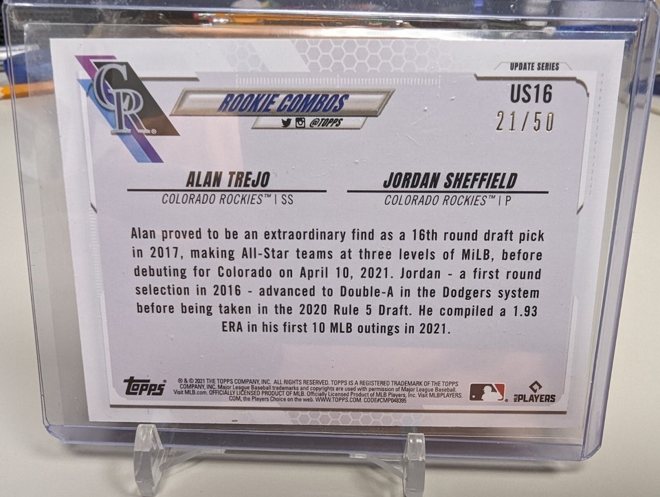 2021 Topps Update Rookie Combos Alan Trejo, Jordan Sheffield Mother's ...