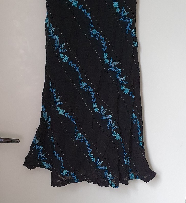 SALE ڿڰۣ EAST Black & Turquoise BEAD EMBROIDERED Bias Cut CHIFFON DRESS ...
