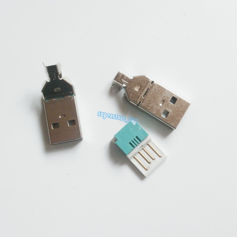 5Pcs USB 4 Pin Type-A Male 2-Piece NO Solder Connector Plug Metal Cover ...