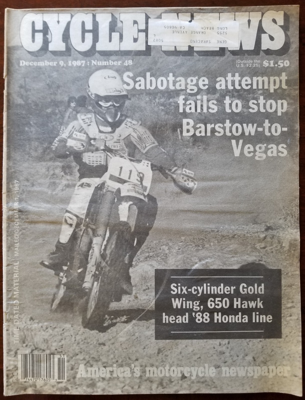 DECEMBER 9, 1987 CYCLE NEWS MOTORCYCLE NEWSPAPER | eBay
