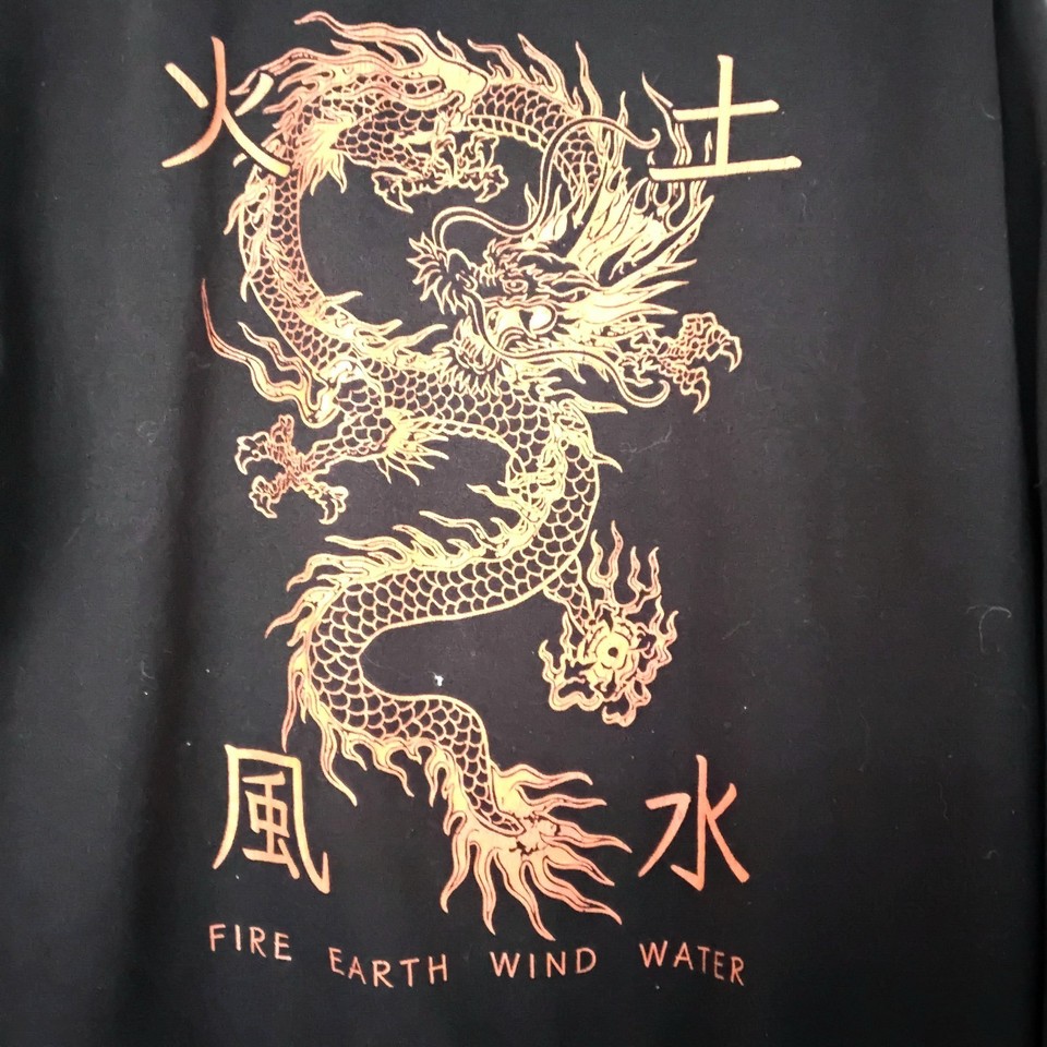 SCW Black Hoody with Red Chinese Dragon Graphic Medium Fire Earth Wind ...