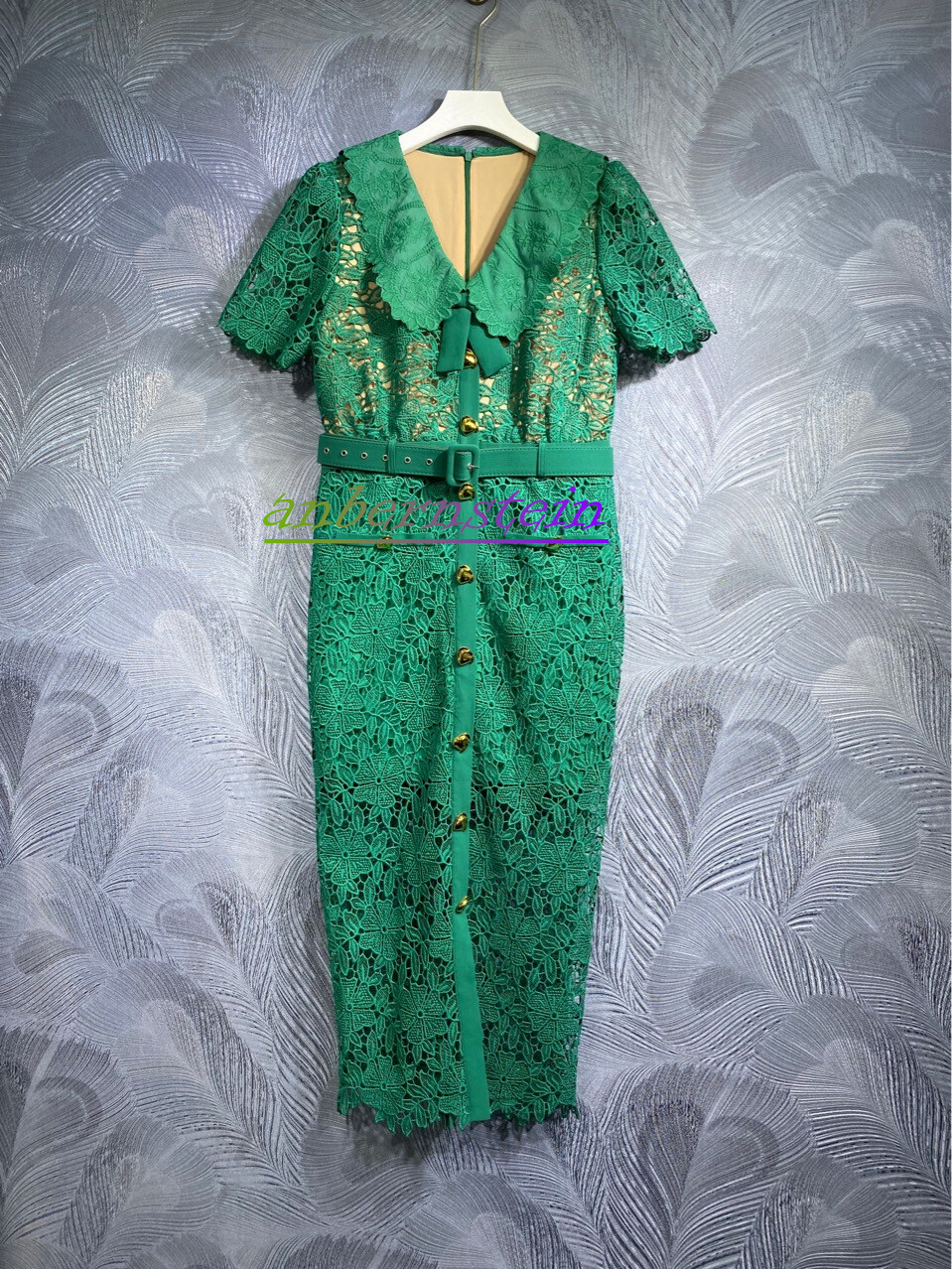 Women's Spring 2024 New Lapel Water-soluble Flower Short-sleeved Dress ...