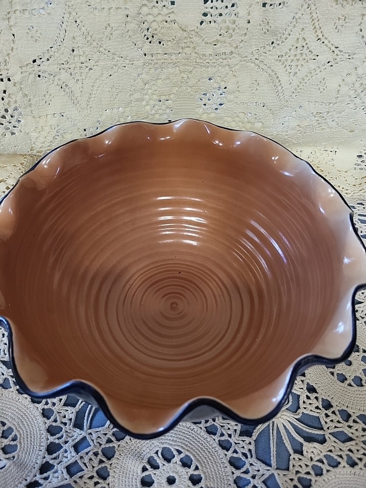 Design Pac Inc. Pottery 10.5" Ruffled Bowl 5.25" Deep Colbolt Blue ...