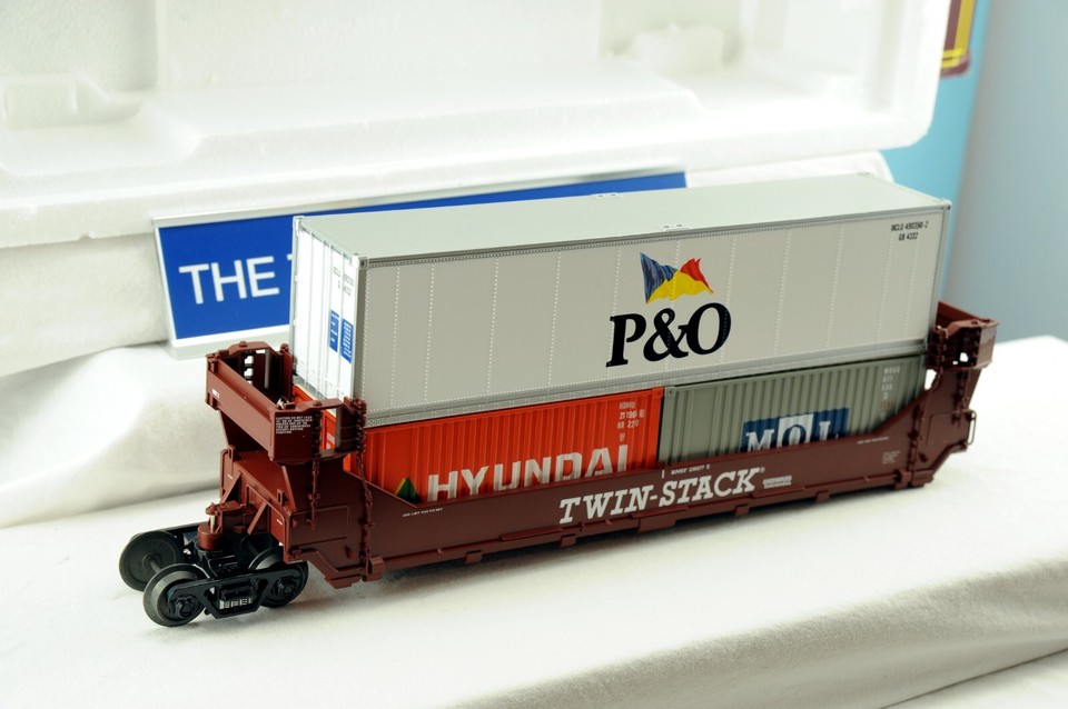 MTH PREMIER 90835 A & B BNSF 5-CAR TWIN STACK CONTAINER SET. NEW IN BOX ...