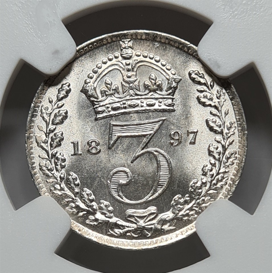 GREAT BRITAIN 3 Pence Threepence 1897 NGC MS 64 UNC Queen Victoria 3d ...
