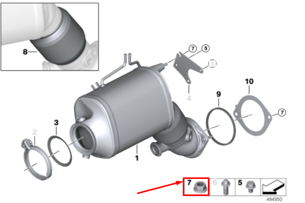 OEM BMW 1 F21 Engine-side Catalytic Converter Hex Nut 18307620549 ...