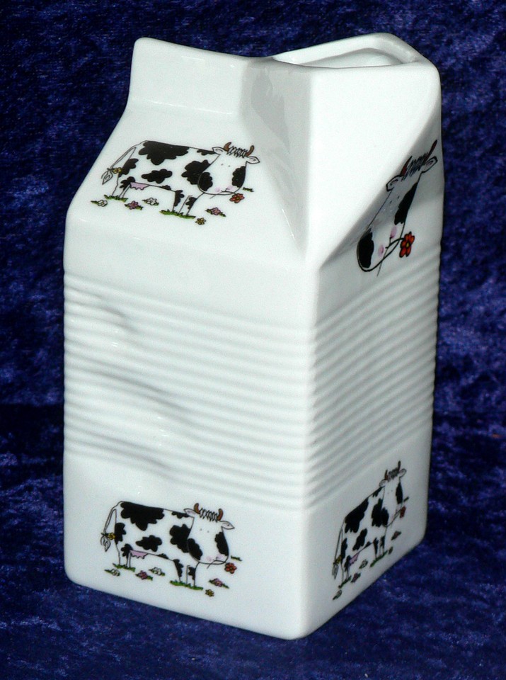Milk carton shaped jug off white ceramic decorated with cows. 2 sizes 3 ...