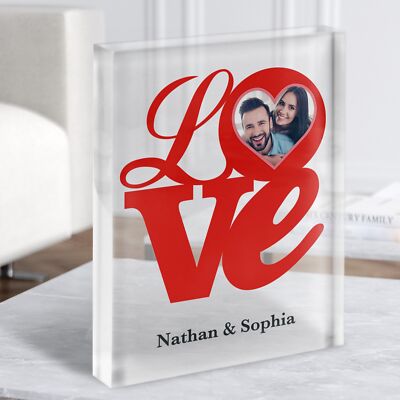 Love Word Photo Frame Romantic Gift Personalised Clear Acrylic Block ...