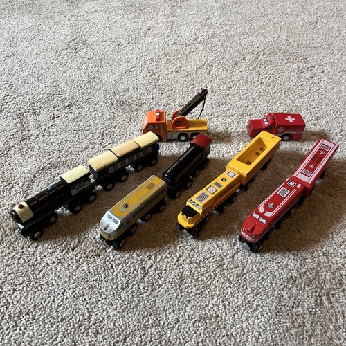 Joseph Battat Wooden Railway Engine Coach Ambulance Crane Lot Of 10 ...