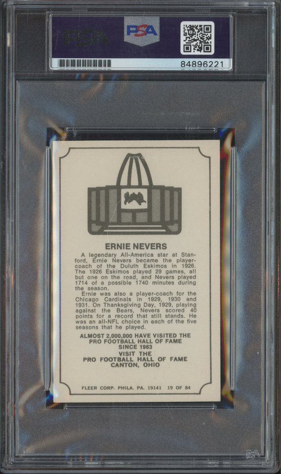 1975 Fleer Immortal HOF #19 Ernie Nevers Autograph PSA DNA Authentic ...