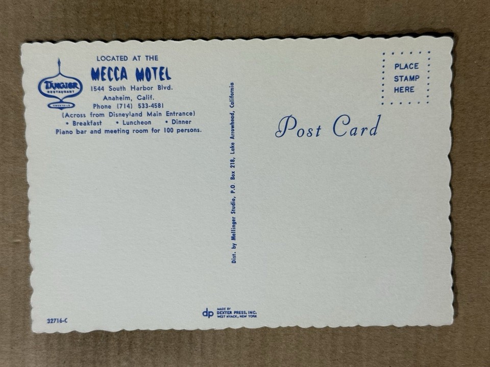 Postcard Anaheim CA Tangier Restaurant Mecca Motel Near Disneyland ...