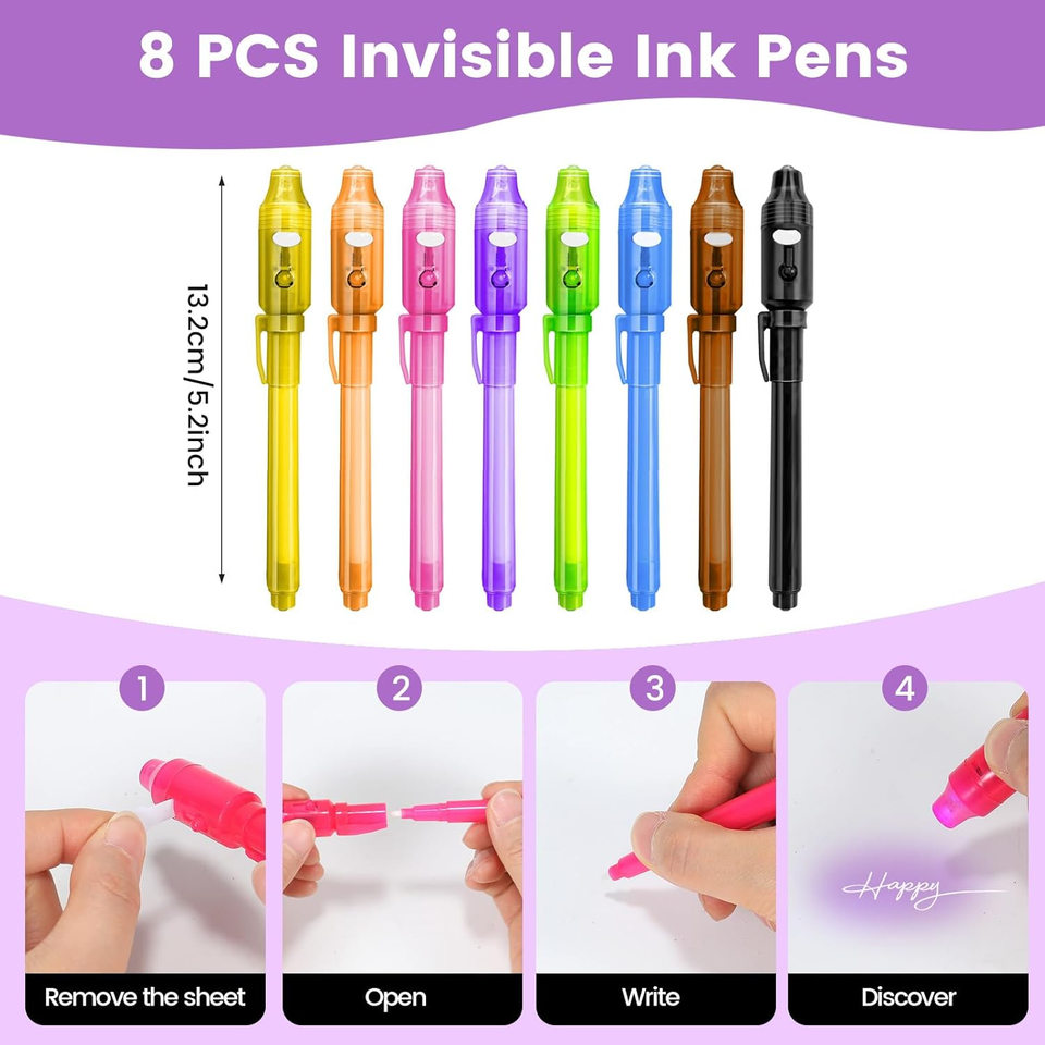 Spy Pens Invisible Ink Pen with UV Light Magic Marker for Secret ...