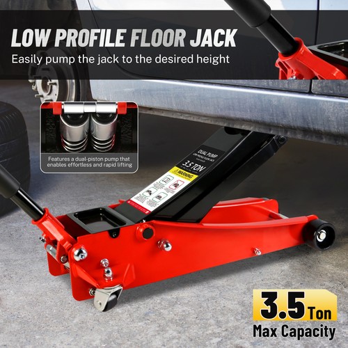 3.5T Heavy Duty Horizontal Double Pump Floor Jack Steel Racing Low ...