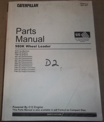 CAT CATERPILLAR 980K WHEEL LOADER PARTS MANUAL BOOK S/N W7K00001-UP ...