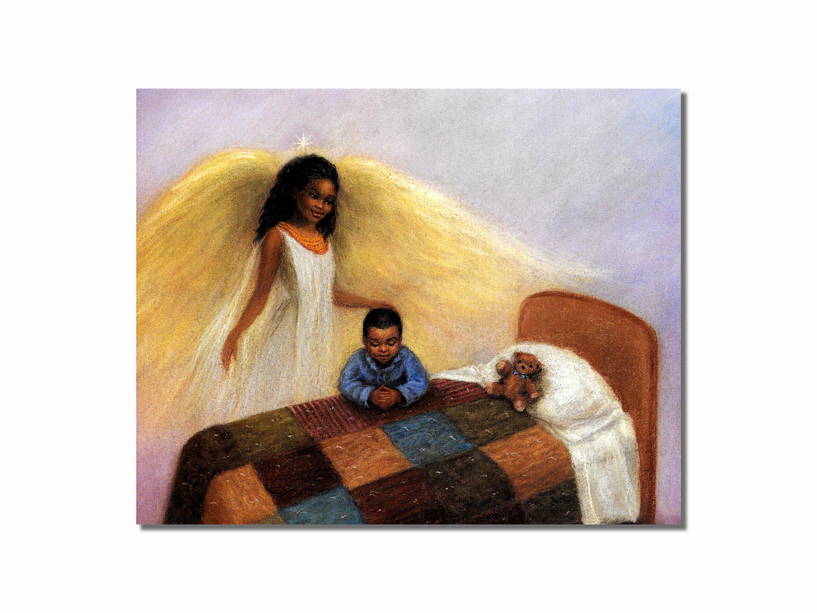 African American Black Guardian Angel Boy Praying Wall Picture 8x10 Art ...