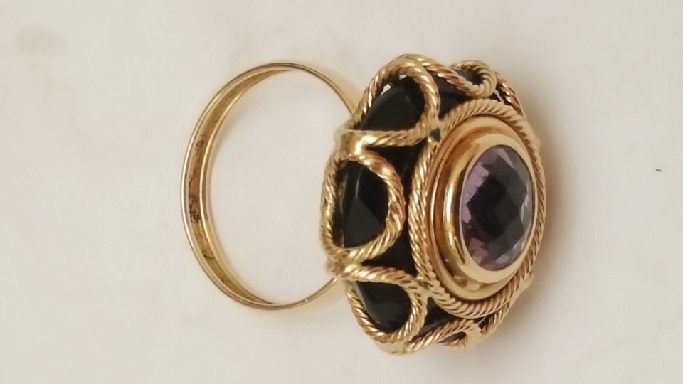 Estate 14k Yellow Gold Amethyst Ornate Ring Design by Milor,Italy | eBay