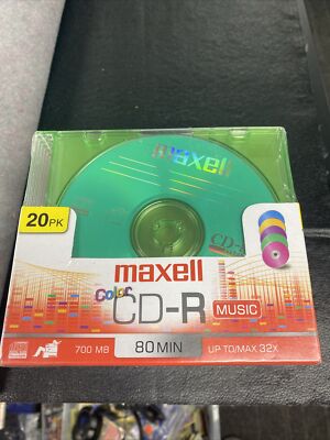 Maxell CD-R Music 20 Pack Recordable Compact Disc w/Color Slim Cases 80 ...