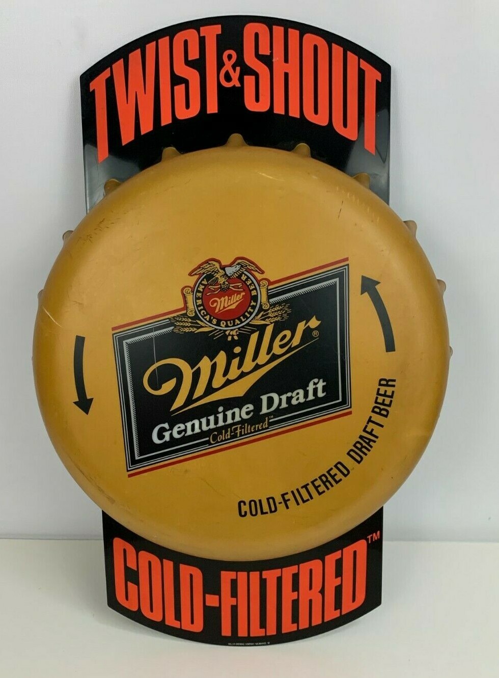 Vintage Large MILLER GENUINE DRAFT BEER Twist & Shout LIGHT-UP Beer Cap ...
