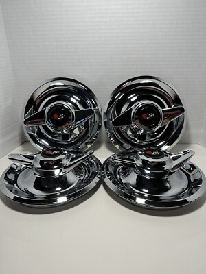 (4) 2 BAR SPINNERS CENTER CAPS FOR CHEVY RALLY WHEELS 7",BLACK VINTAGE ...