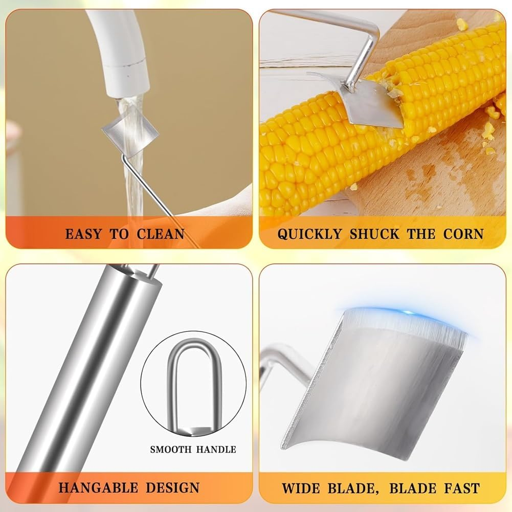 2x Corn Peeler Stainless Steel Corn Cob Stripping Tool w/Hook Long ...
