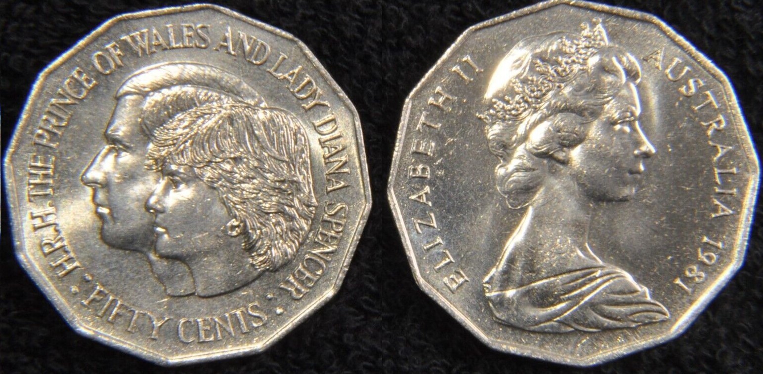 1981 Australia Royal Wedding Near Mint 50c Coin Prince Charles Lady ...