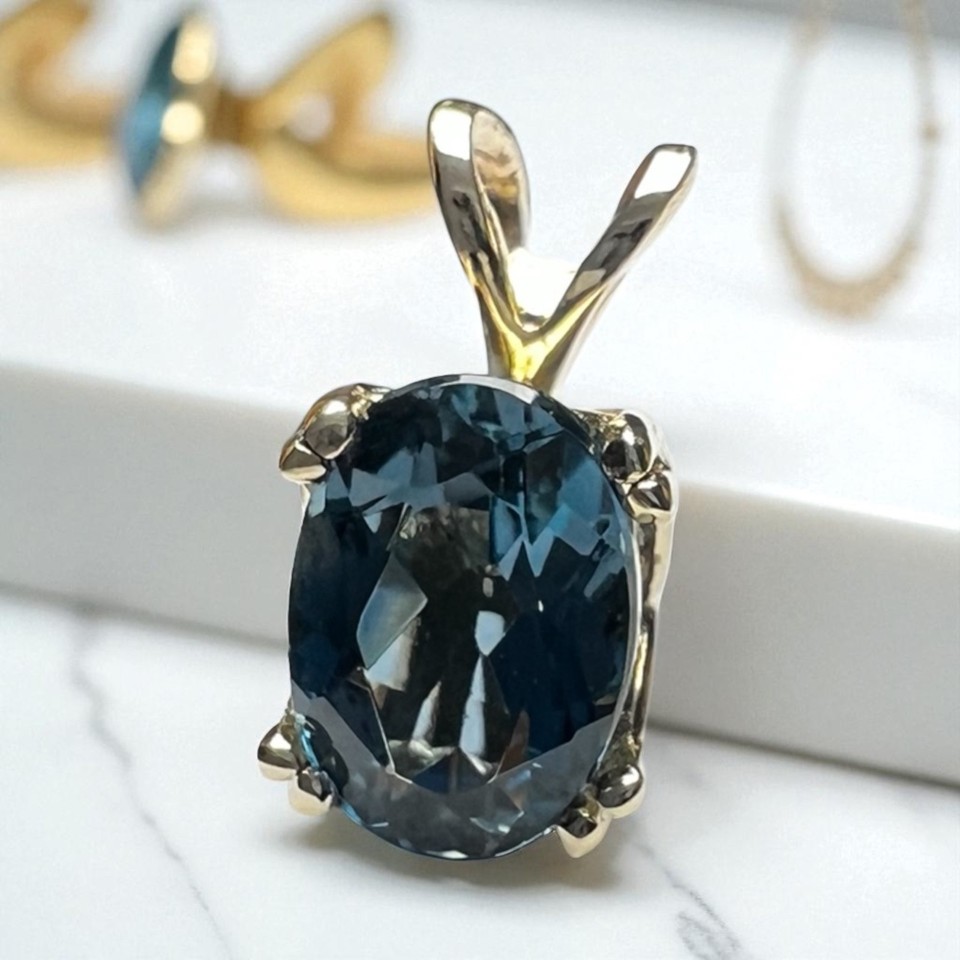 Oval Natural London Blue Topaz Gemstone set in DBL Prong 14K Yellow ...