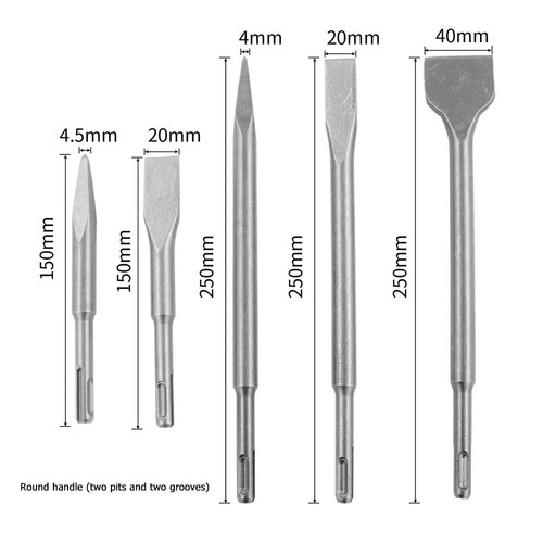 5pcs 250mm Chisels Set Point Groove Gouge Flat Chisel Electric Hammer ...