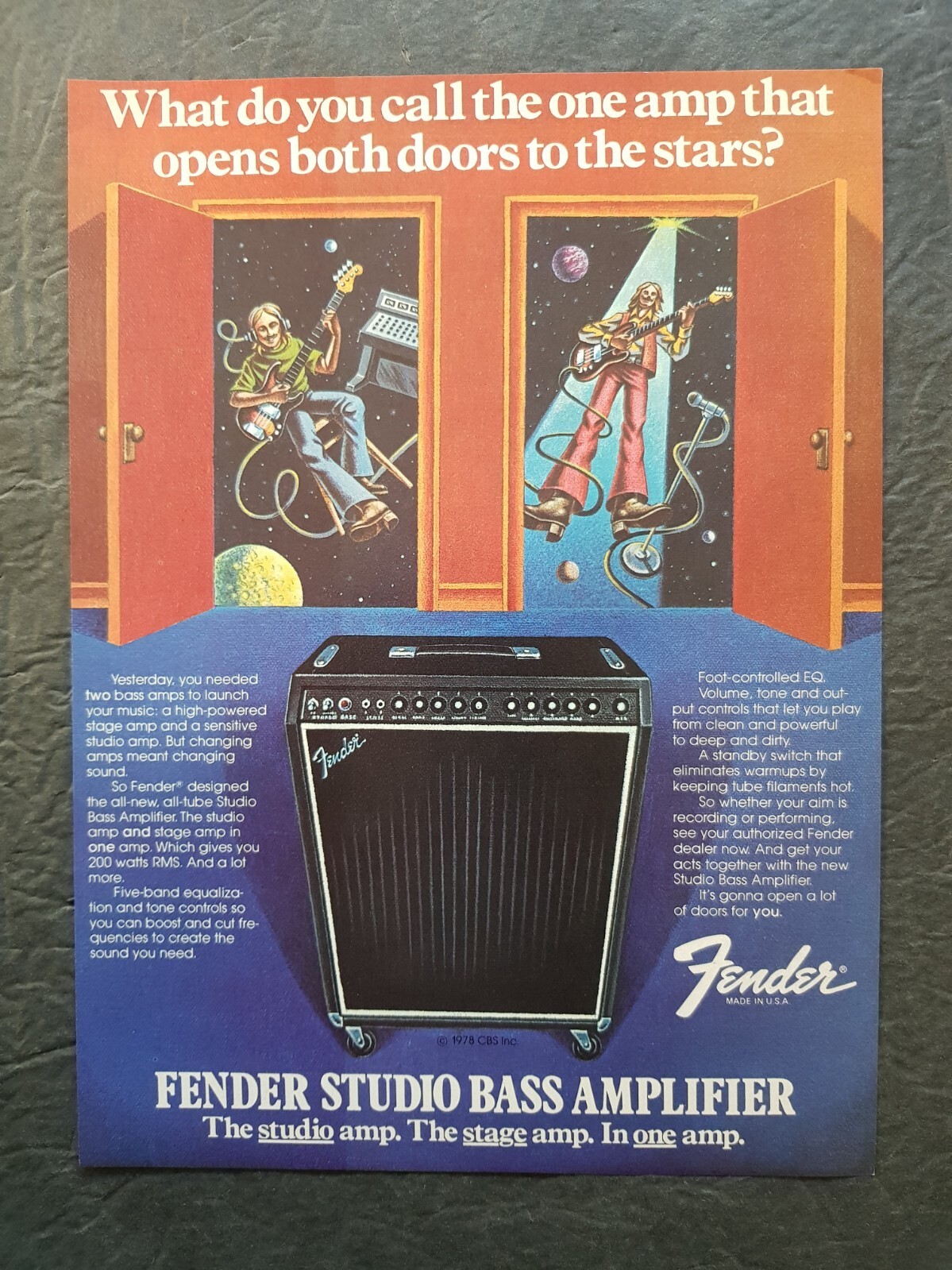 Fender Studio Bass Amplifier Promo Print Advertisement Vintage 1978 | eBay