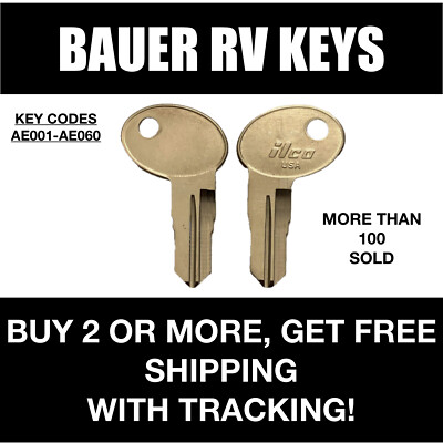 2 Bauer lock keys for Camper RV Motorhome cut to code key codes AE001 ...