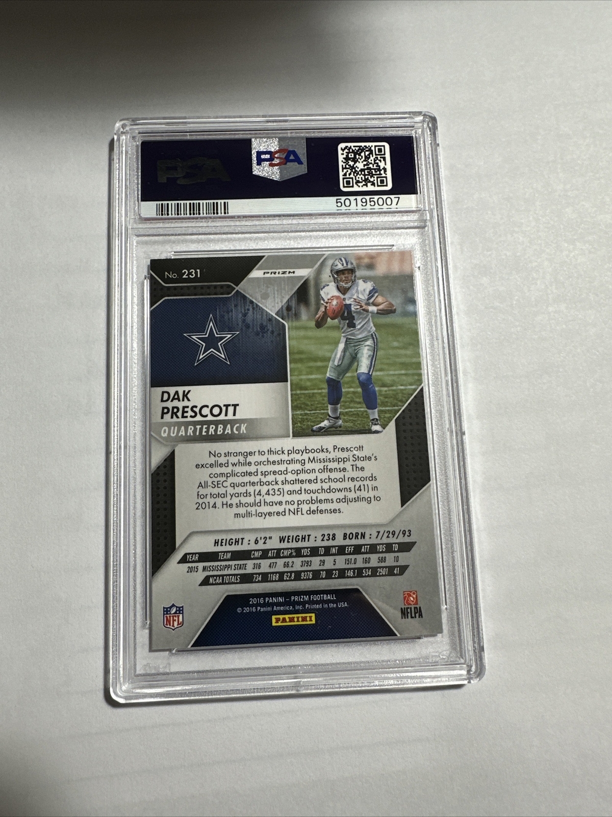 2016 Panini Prizm Dak Prescott #231 Silver Rookie PSA 9 MINT RC Cowboys ...
