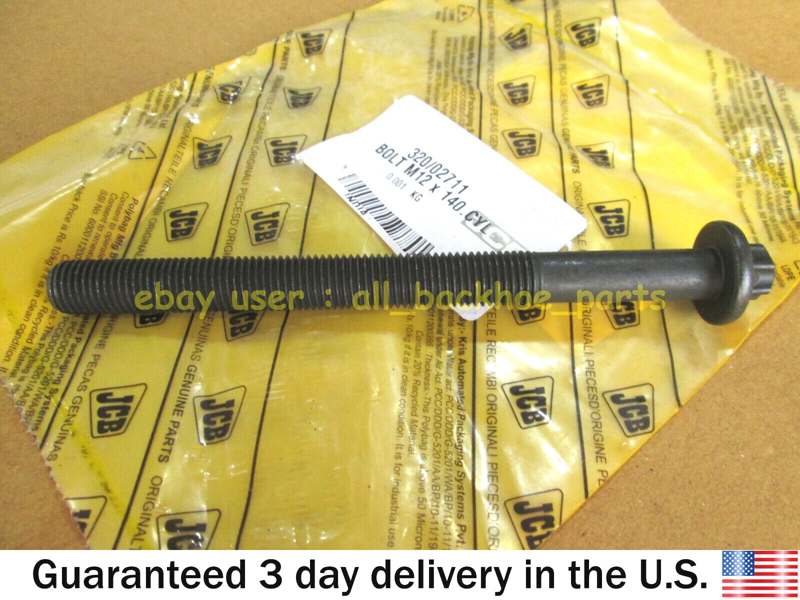 JCB BACKHOE - GENUINE JCB ENGINE CYLINDER HEAD BOLT M12 X 140 (PART ...