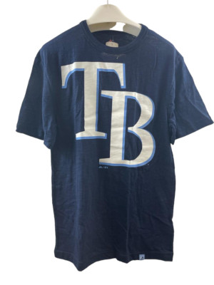 Majestic Men's Tampa Bay Rays Navy Metal Dual Blend Tee Shirt - SMALL ...