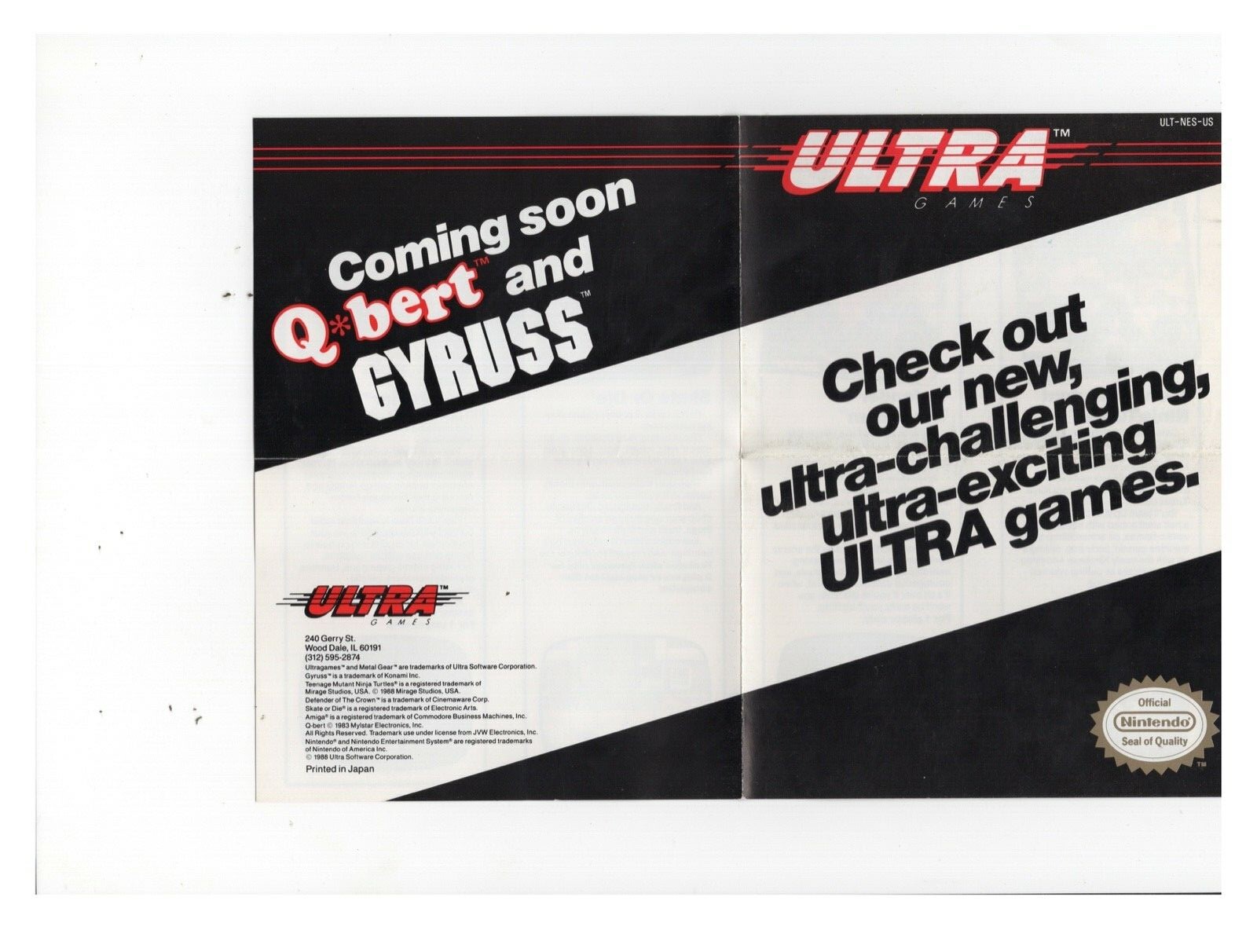 Ultra ULT-NES-US Mini Poster Foldout NES Advert INSERT ONLY Authentic ...