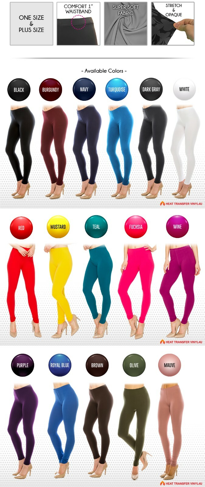 Womens Buttery Soft Premium Solid Color Leggings - One Size and Plus ...