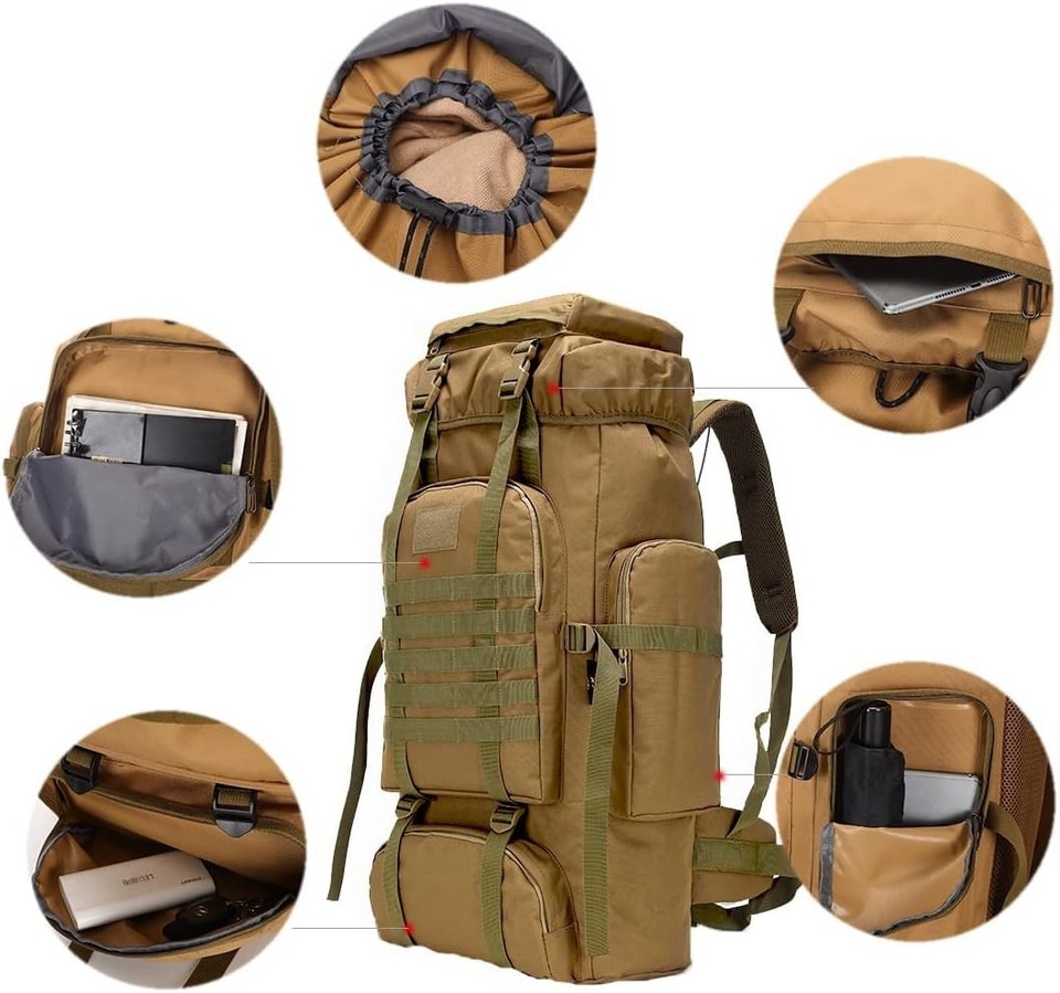 80L/100L Outdoor Hiking Military Tactical Backpack Rucksack Camping ...
