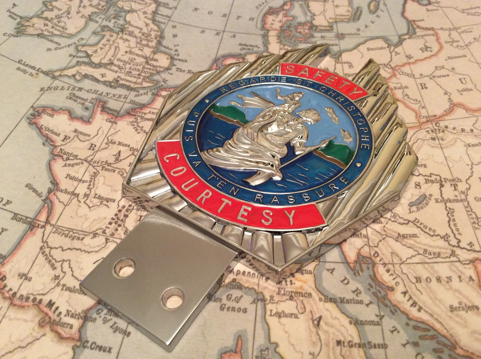 Chrome Enamel Behold St Christopher Car Badge Auto Emblem AA | eBay UK