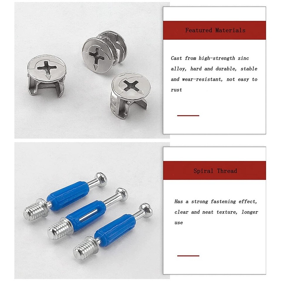 50 PCS 3 in 1 Furniture Cam Lock Fittings Hardware Fixing Screws ...
