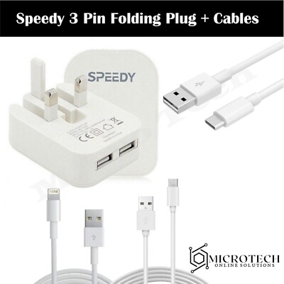 Fast Dual Port 3 Pin USB Charging Wall Plug Adapter USB-C iPhone ...