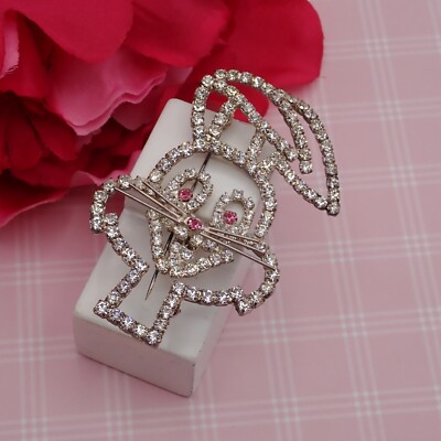 Vintage Clear Rhinestone Pink Eye Bunny Rabbit Silver Tone Pin Brooch ...