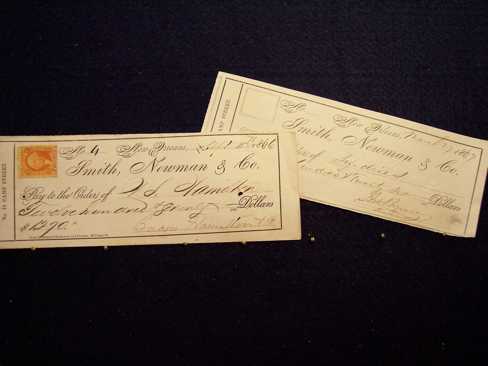 1866 - 67 BANK DRAFT CHECKS SMITH, NEUMAN AND CO. NEW ORLEANS LA. | eBay