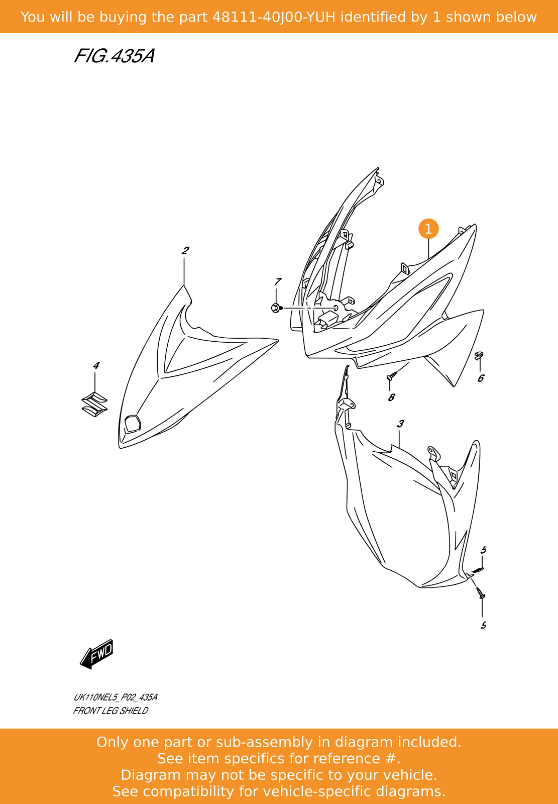 Suzuki 110 Address Leg Shield Front Genuine 48111-40j00-yuh White for ...