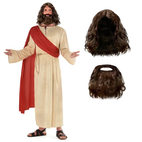 Men`s Jesus Costume Adult Christ Robe + Wig Beard Religious Biblical ...