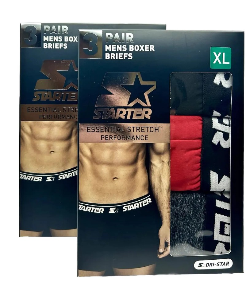 New Starter 3 Pack Men Essential Stretch Performance Boxer Briefs Sizes ...