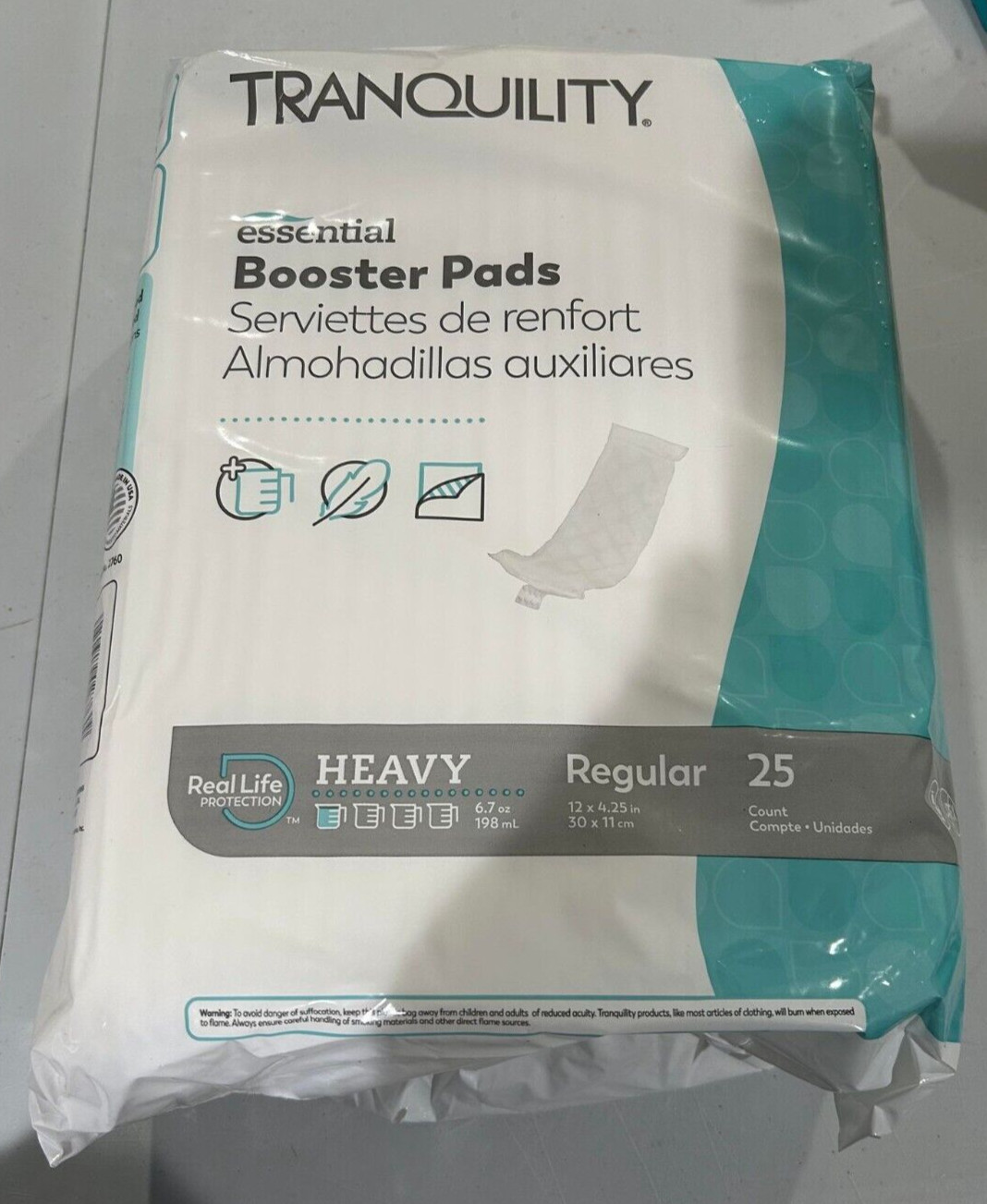 Tranquility Essential Booster Pads 12" x 4.25" Heavy Flow Pad 25 Ct ...