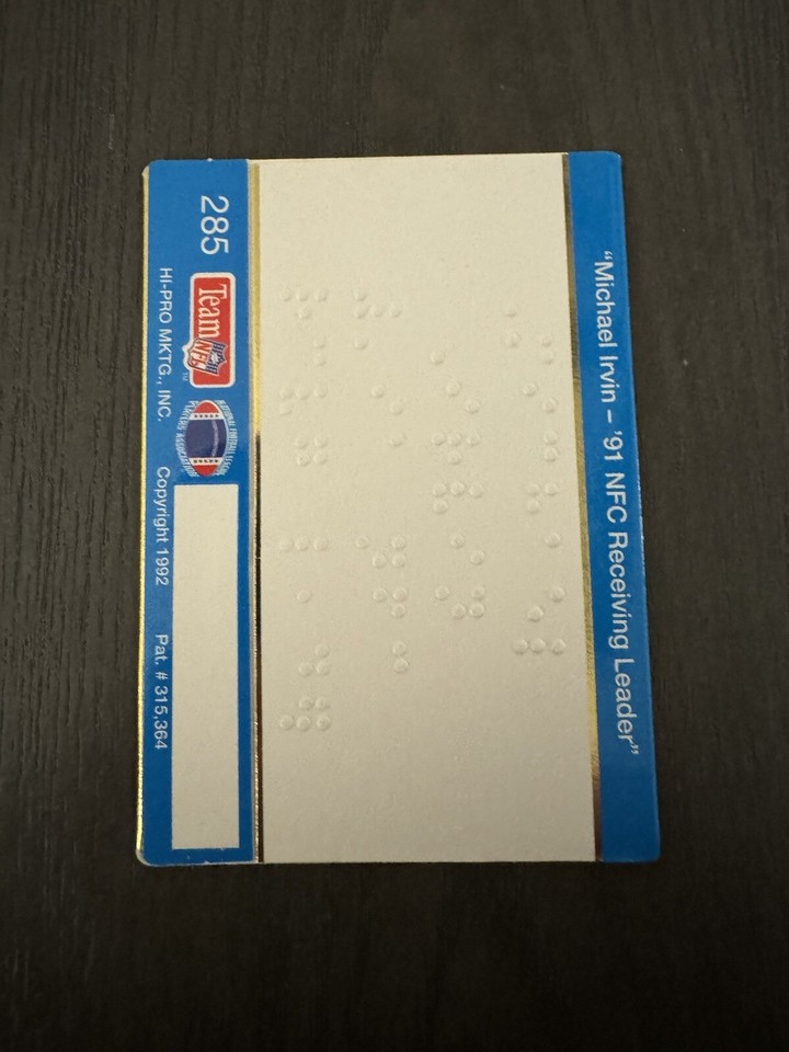 1992 Action Packed Braille #285 MICHAEL IRVIN Dallas Cowboys Football ...