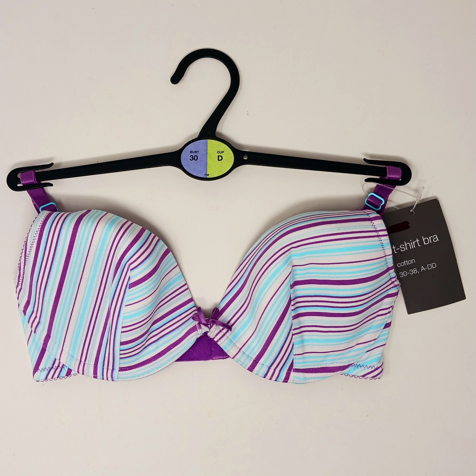 Marks And Spencer Cotton T-Shirt Bra UK Size 30D Violet White Blue ...