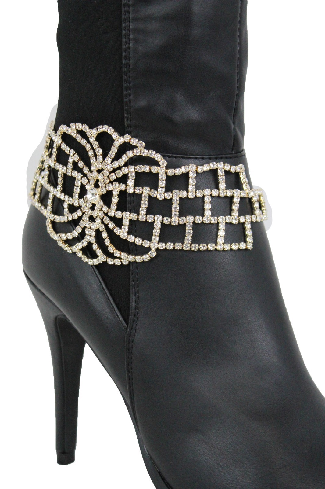 Women Fashion Gold Metal Chain Boot Bracelet Shoe Bling Floral Wide ...