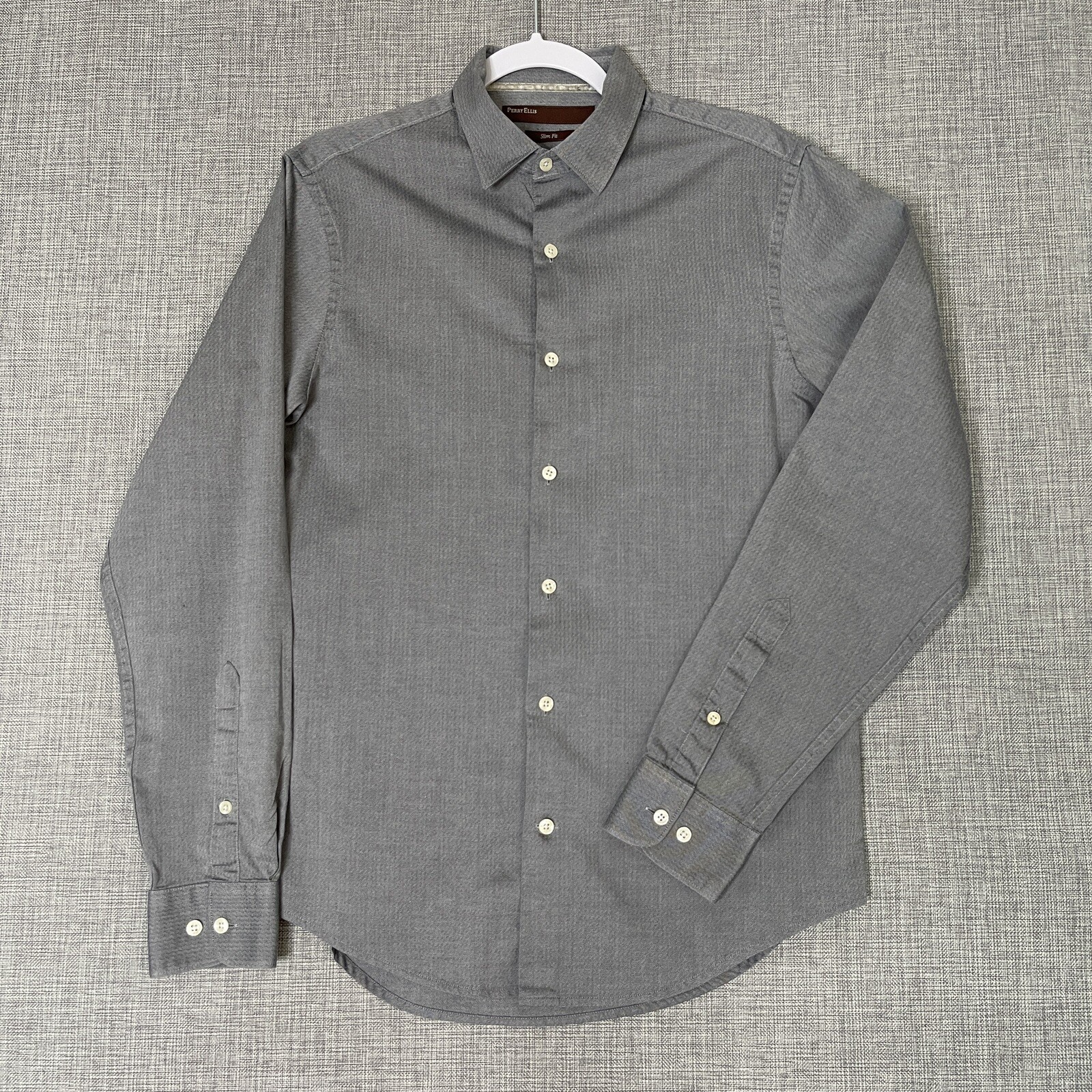 Perry Ellis Dress Shirt Mens Medium Slim Fit Grey Black Chevron Soft | eBay